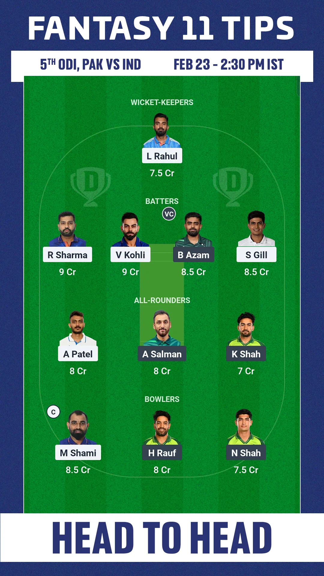 IND vs PAK Dream11 Prediction, Fantasy Tips, Playing 11, Pitch Report & Head-to-Head Records ...