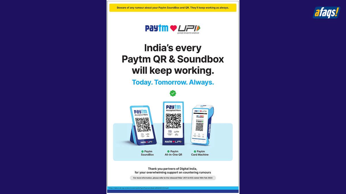Paytm launches reassuring ad campaign for QR and mobile payments
