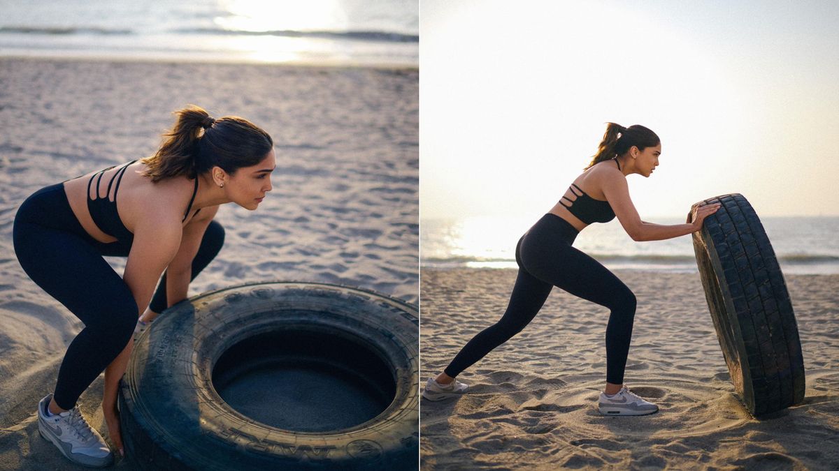 Sharvari Beach Workout: Sharvari flips tyres on a beach, prepares for ...