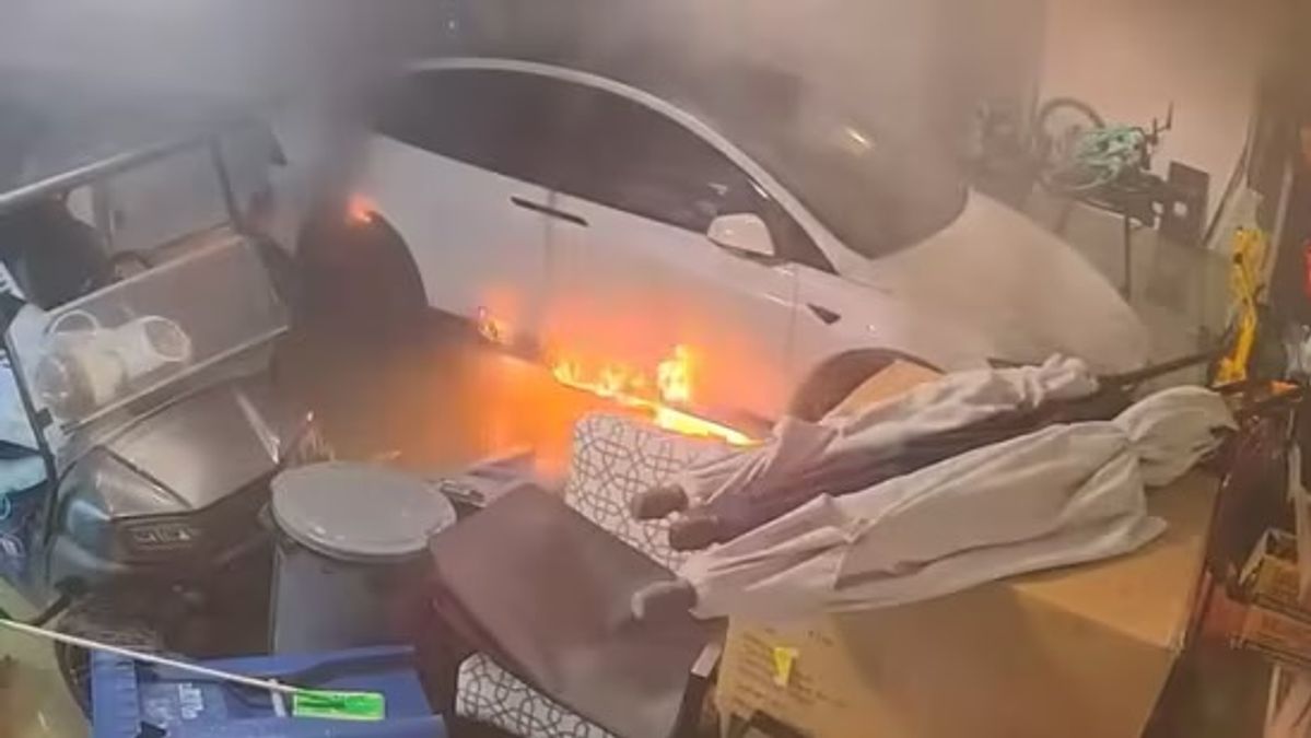 Tesla bursts into flames inside Florida garage flooded by Hurricane Helene