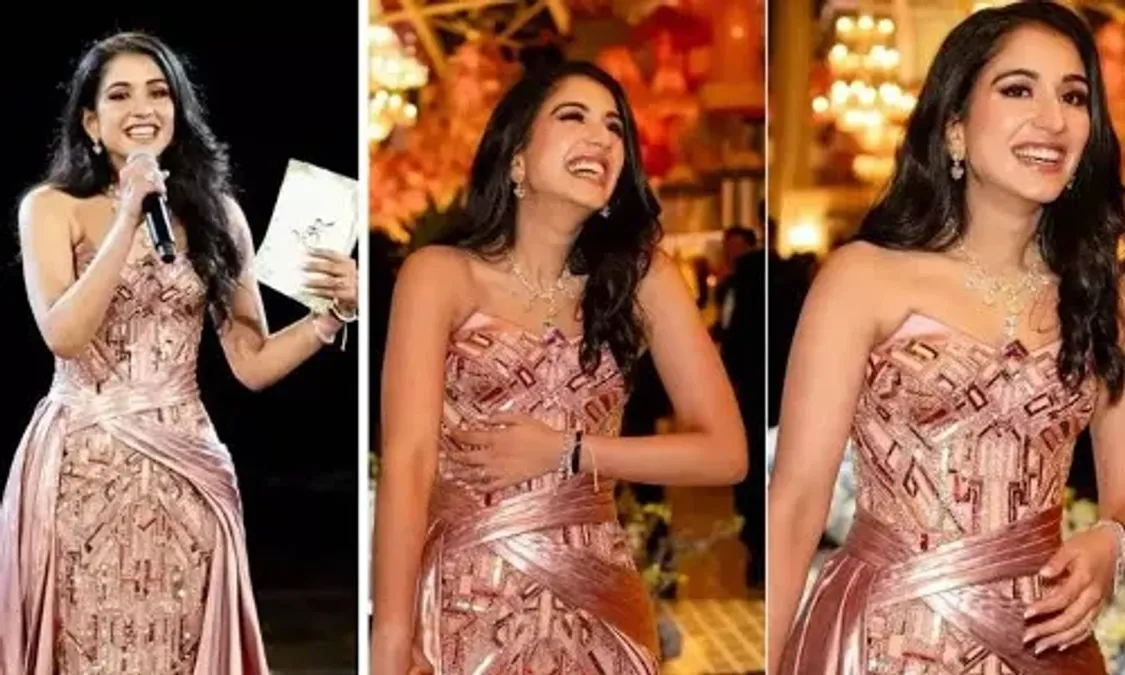 Radhika Merchant dazzles in rose gold Versace gown