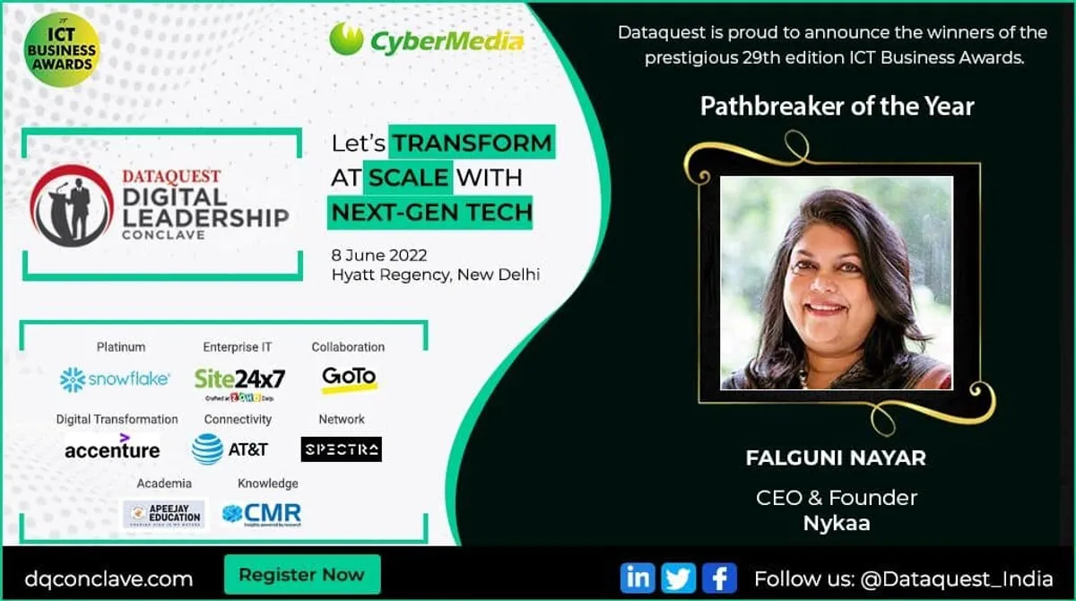 Nykaa CEO Falguni Nayar presented with the Dataquest Pathbreaker of the ...