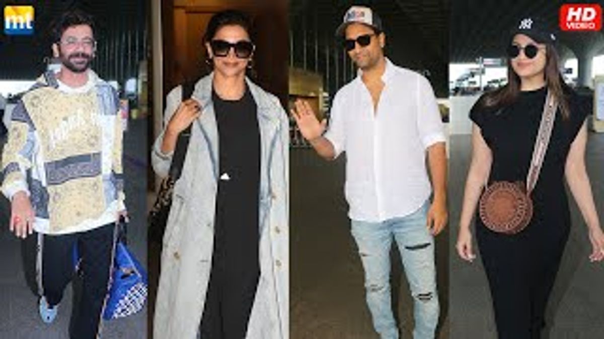 Deepika Padukone in Denim Black, Vicky Kaushal leaves for Sam Bahadur ...