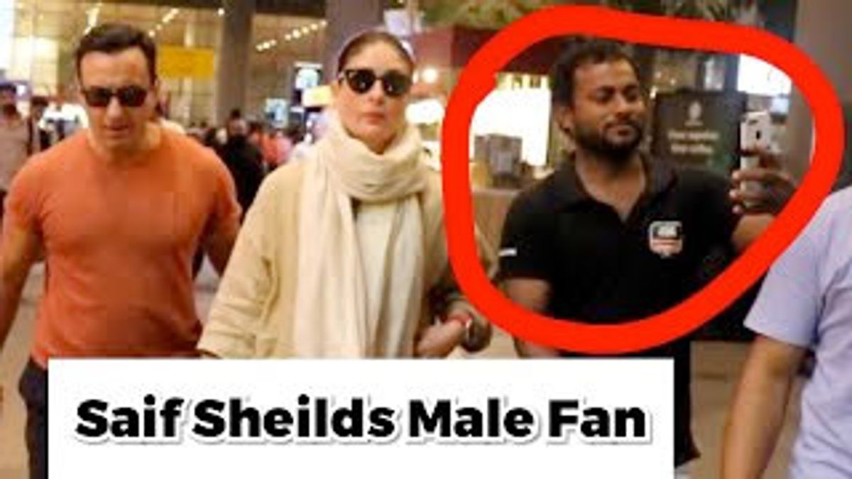 Saif Ali Khan shields Kareena Kapoor from a male fan who tries to get close for selfie