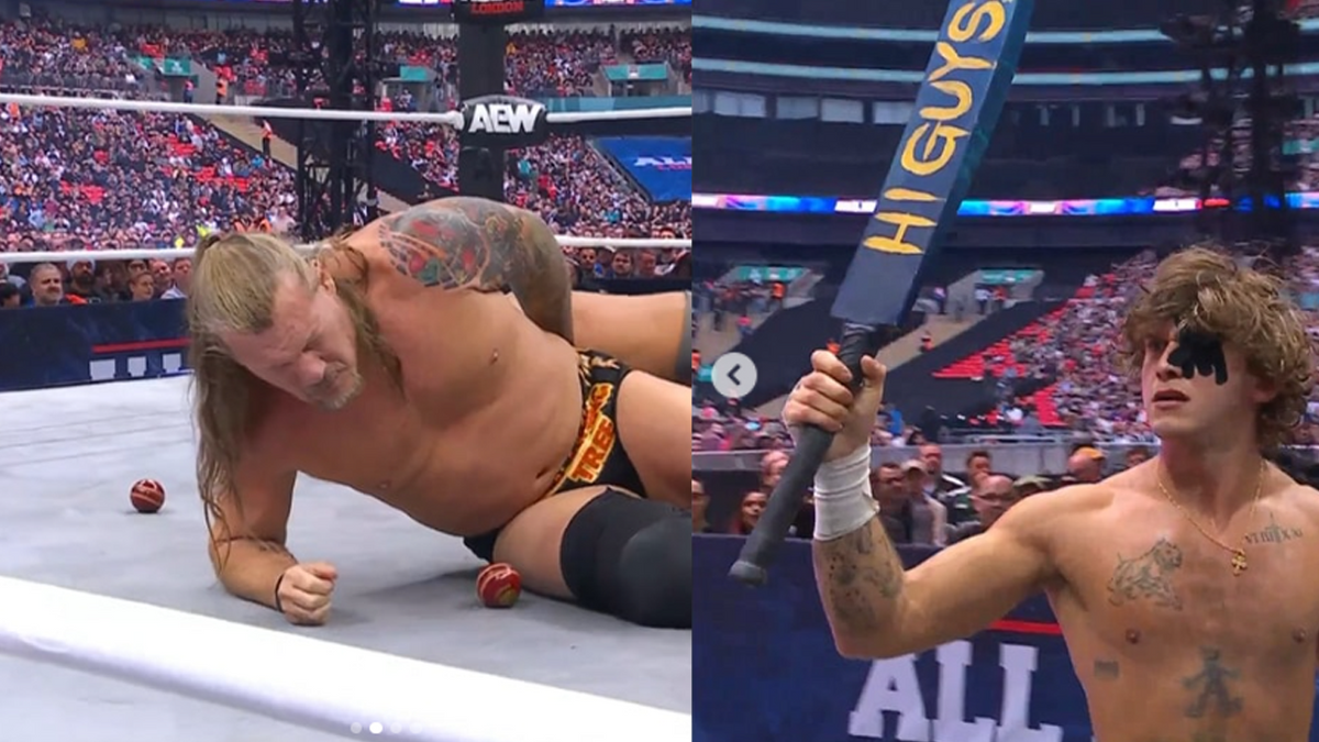 WATCH: Hook hits Chris Jericho with Cricket bat and cork ball at AEW ...