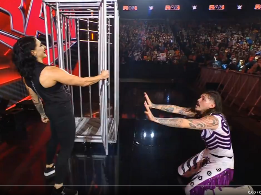 WATCH: Rhea Ripley nearly locks Dirty Dom inside shark cage on WWE Raw