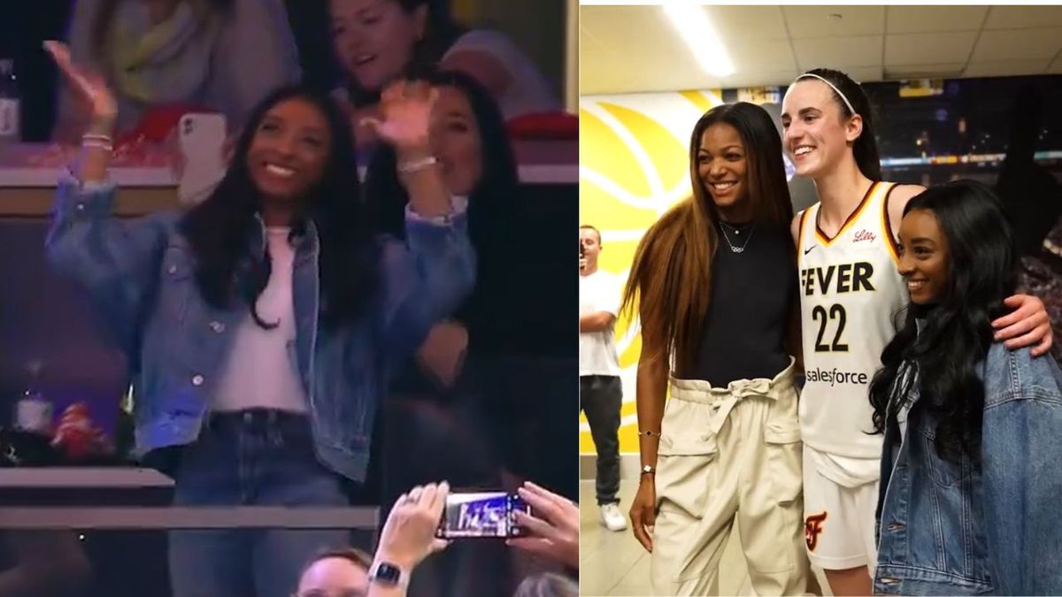Watch: Simone Biles meets Caitlin Clark in the locker room after game ...