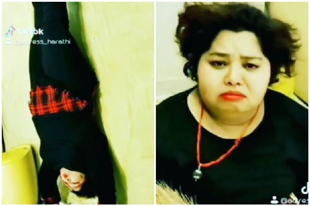 தலைகீழாக நின்று உடற்பயிற்சி; வீடியோவில் ஊரை ஏமாற்றிய நடிகை ஆர்த்தி