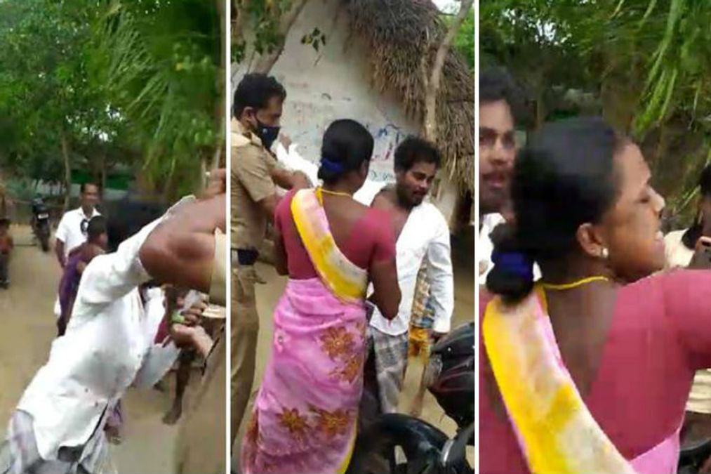 பளார்! பளார்! எஸ்ஐ கன்னத்தில் விட்ட பெண்... வைரல் வீடியோவால் பரபரப்பு!