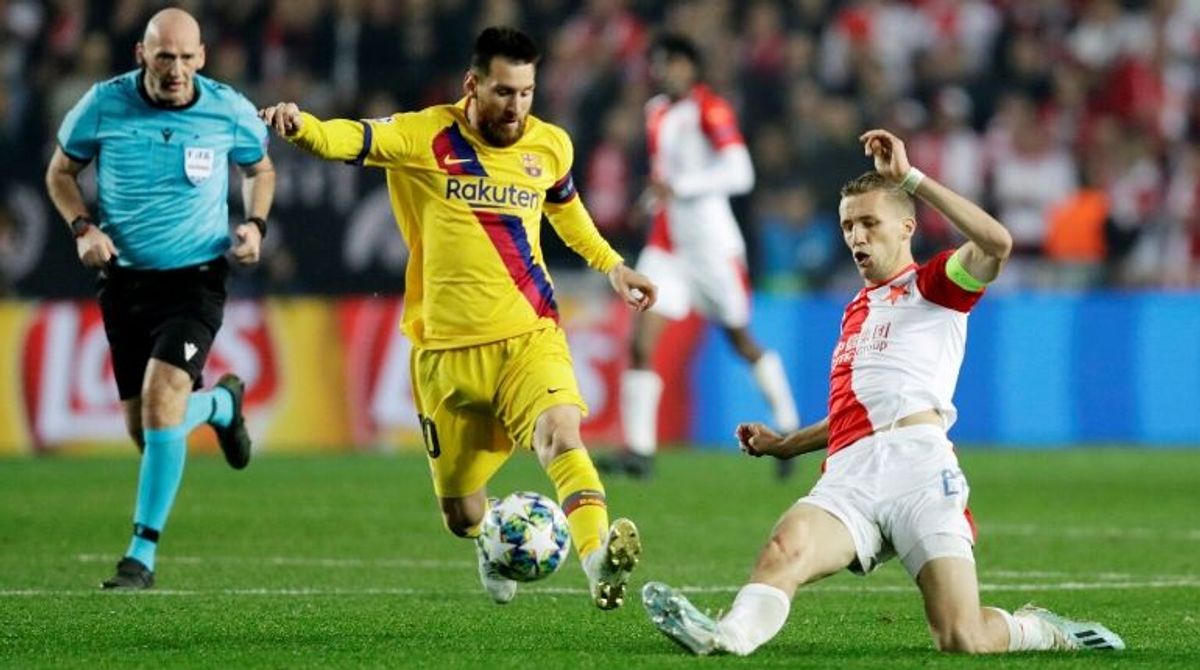 Messi's historic goal helps Barcelona edge Slavia Prague