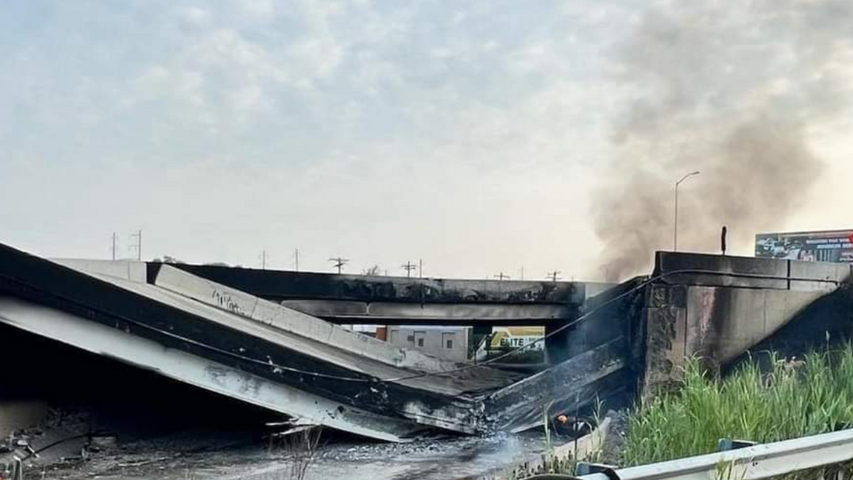 Watch: Highway collapses after truck beneath it catches fire in ...