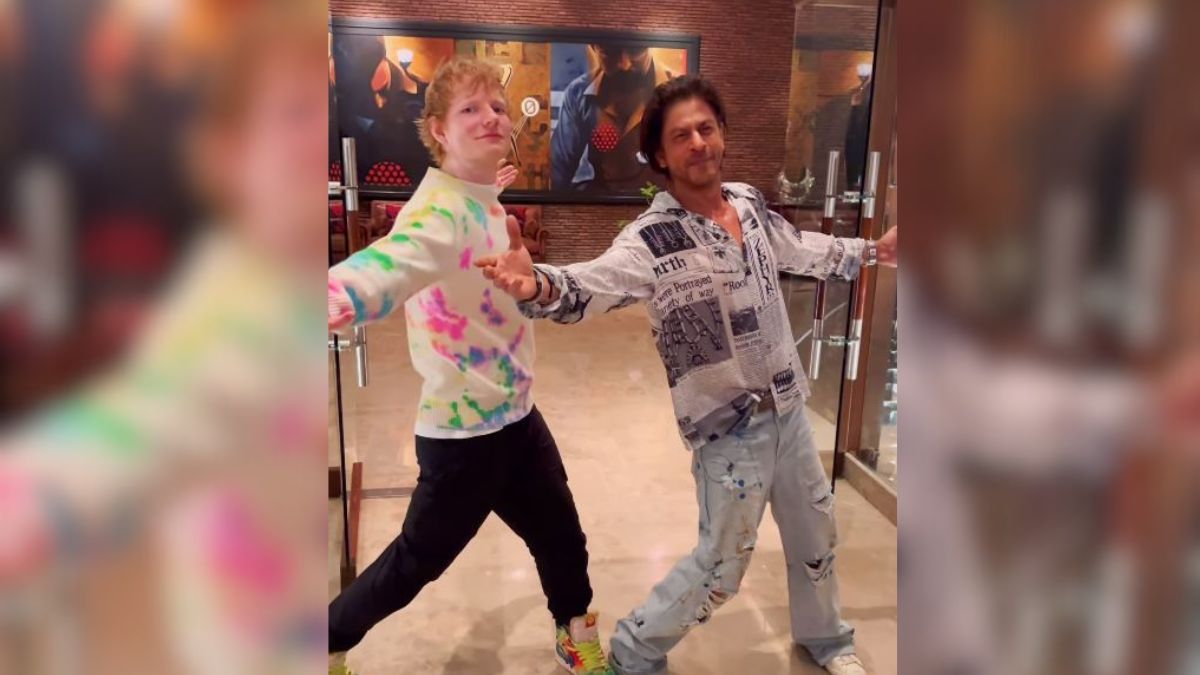 Shah Rukh Khan teaches Ed Sheeran how to strike his signature pose: Watch Shah Rukh Khan teaches Ed Sheeran how to strike his signature pose: Watch
