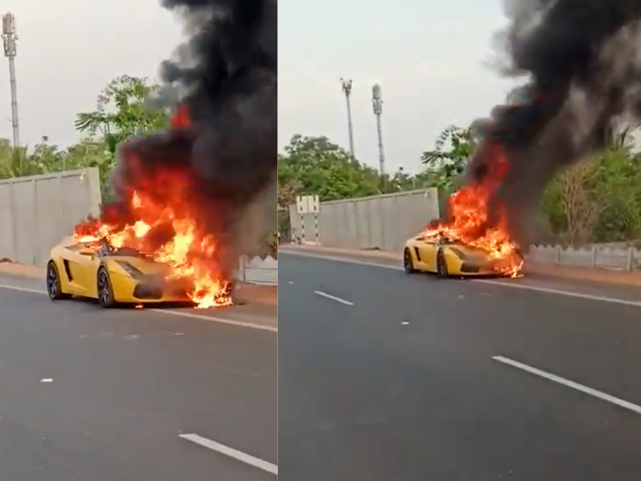 Video of a burning yellow Lamborghini in Hyderabad goes viral as people ...