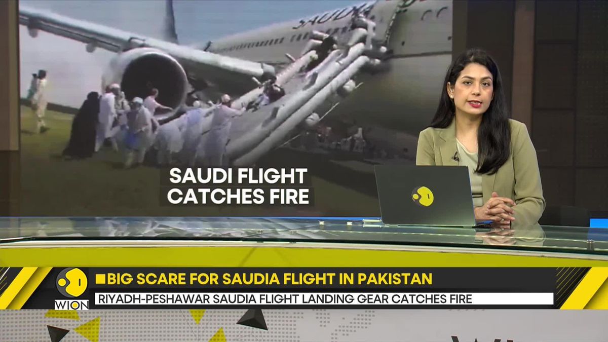 Pakistan: Saudia flight landing gear catches fire
