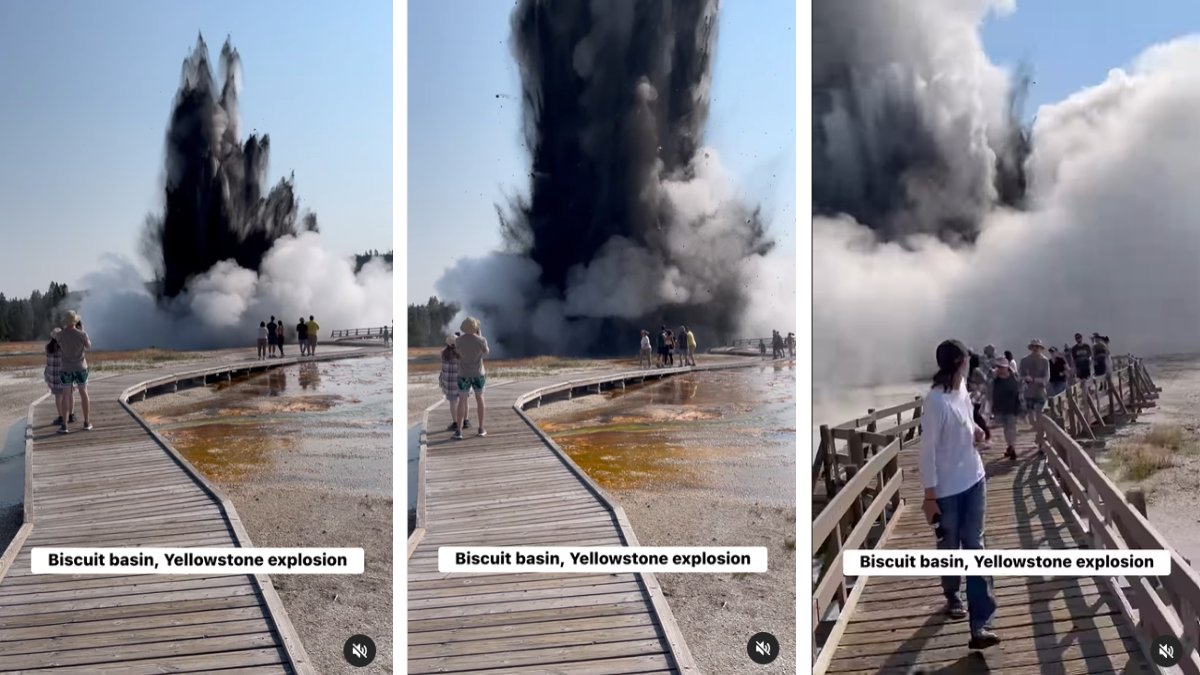 Watch: Ground explodes in Yellowstone geyser as tourists run for life ...