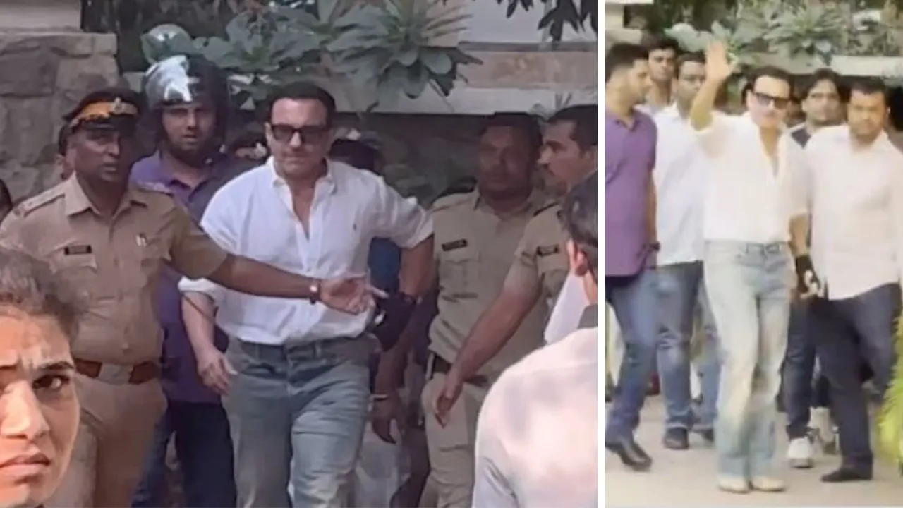 Saif Ali Khan smiles and waves at camera as he returns home from hospital