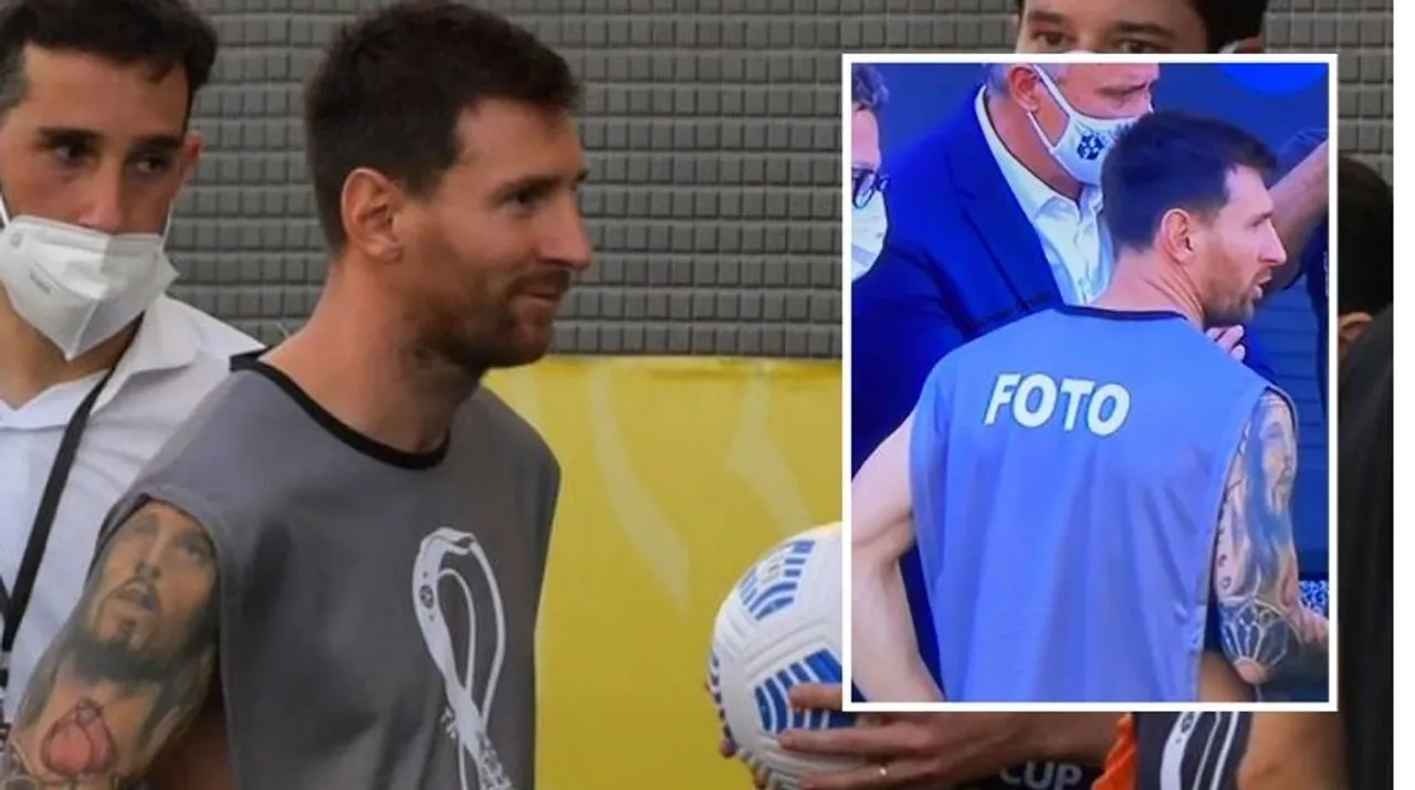 Argentina vs Brazil: Lionel Messi wears photographer's vest during on ...