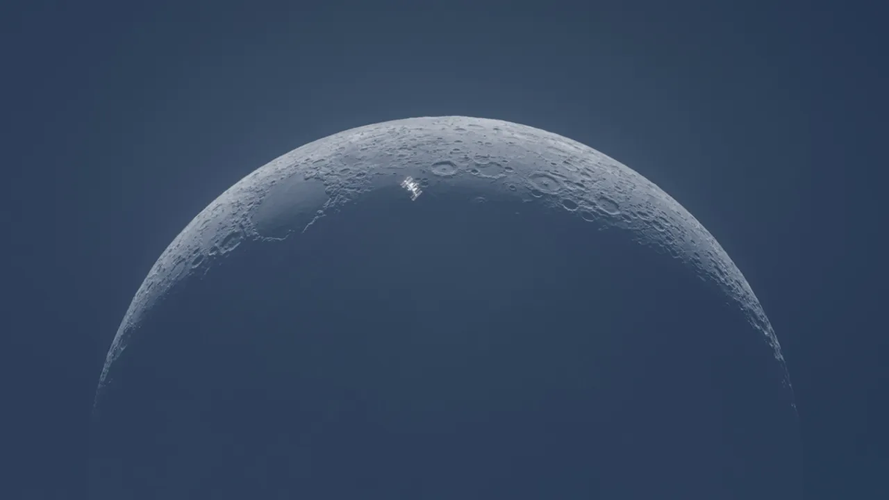 Astrophotographer clicks stunning image of ISS transiting a crescent moon