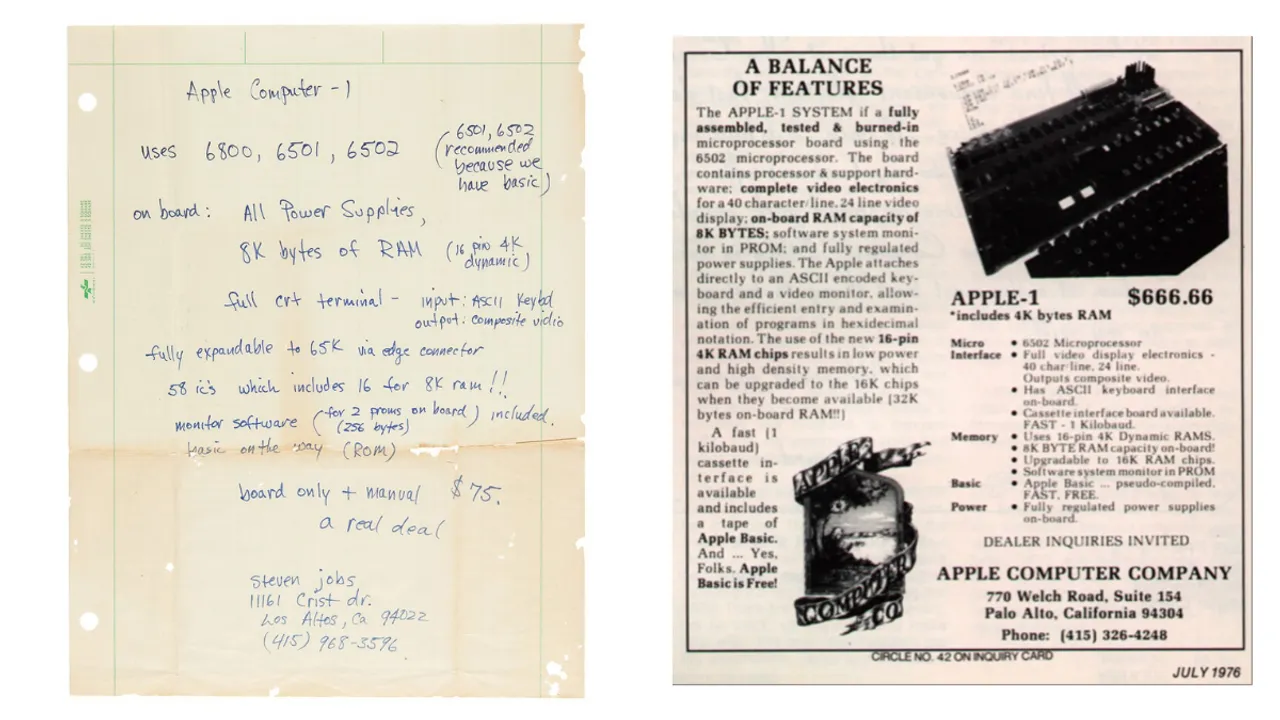 Handwritten Apple-1 ad drafted by Steve Jobs in 1976 sells for $175,759