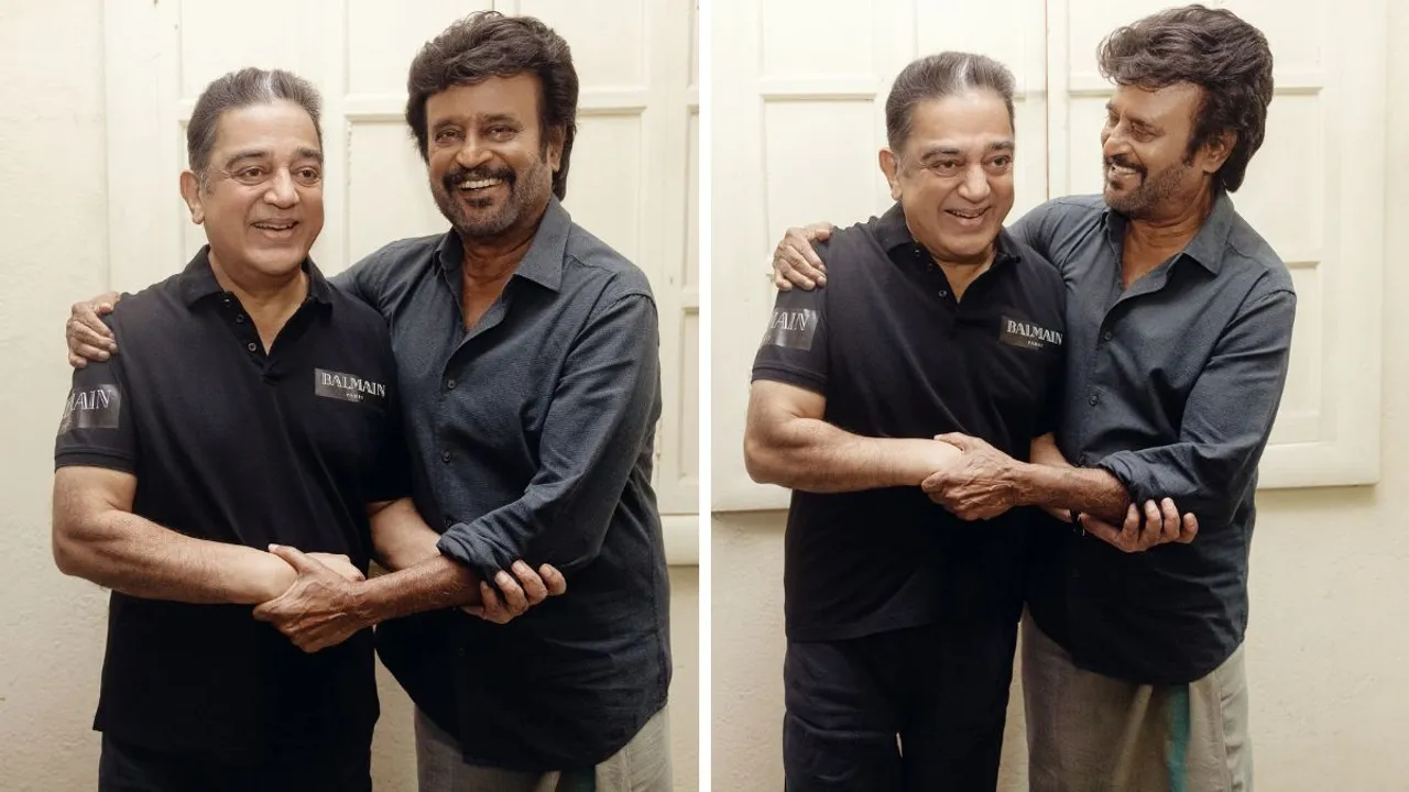 Frame-worthy! Kamal Haasan and Rajinikanth pose together as they shoot ...