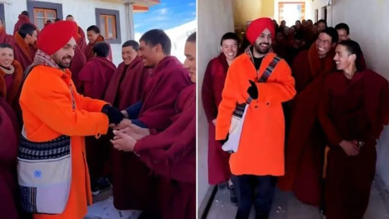 Diljit Dosanjh visits monastery in Kinnaur, spends time with monks; see ...