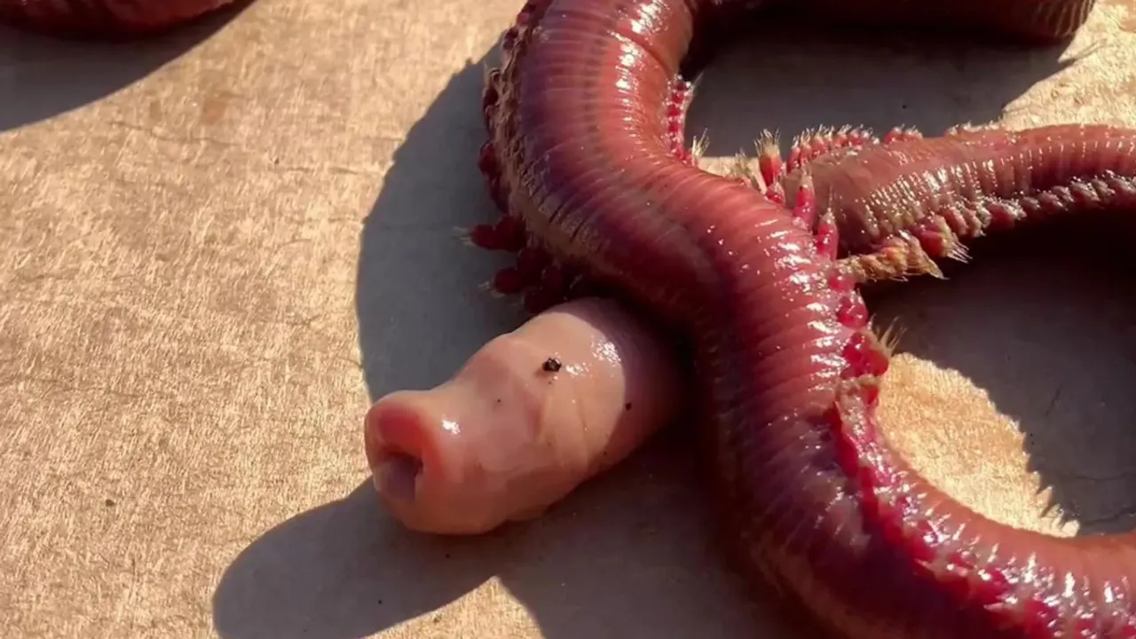 Watch: Alien 'blood worm' appears on US beach, watchers call marine monster a 'nightmare'