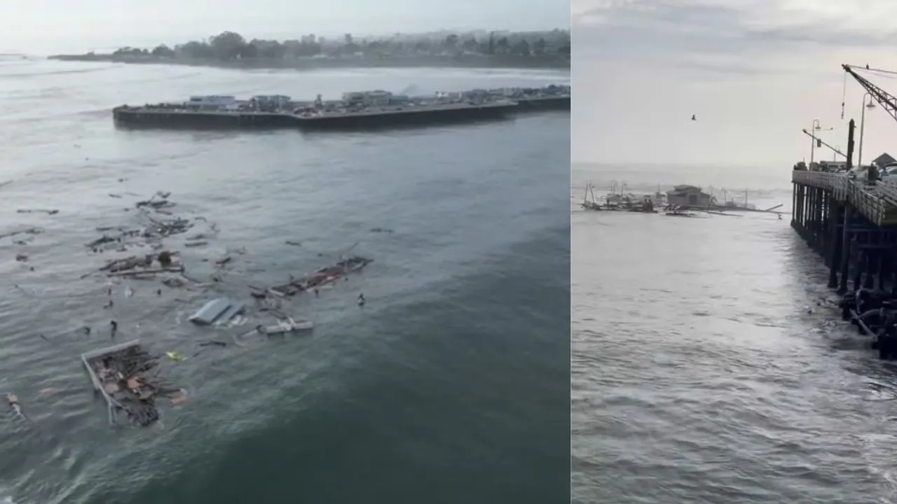 Santa Cruz Wharf partially collapses in high surf, three fall into ocean