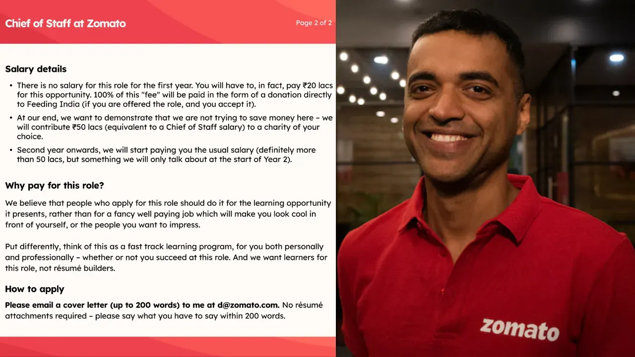 Zomato CEO updates on Chief of Staff hiring; 18 join the team