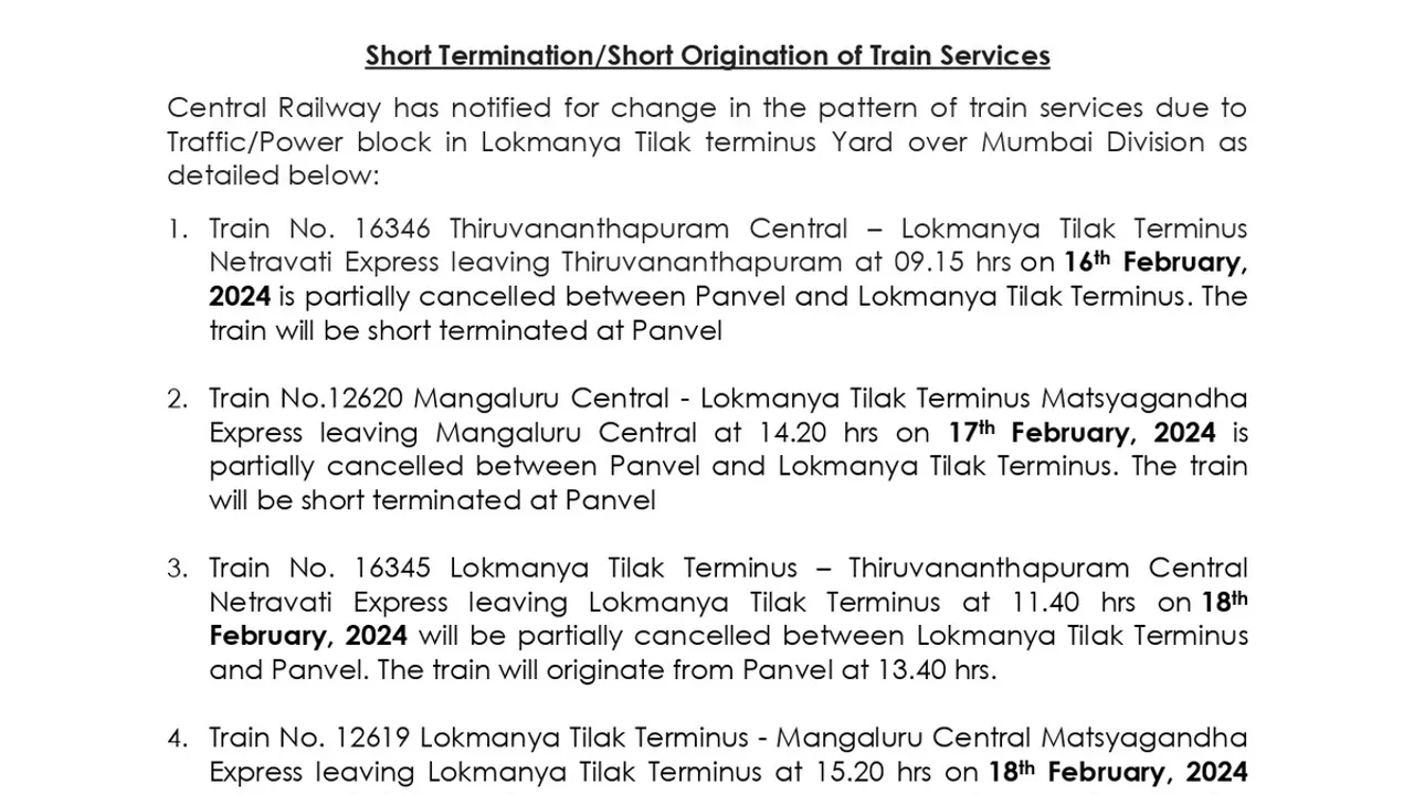 Netravati Express Partially Canceled: Southern Railway's Commitment to ...