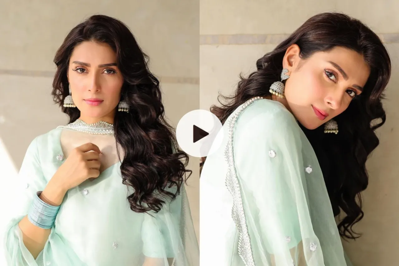 Pakistani Actress Ayeza Khan shines in a mint-coloured traditional ...