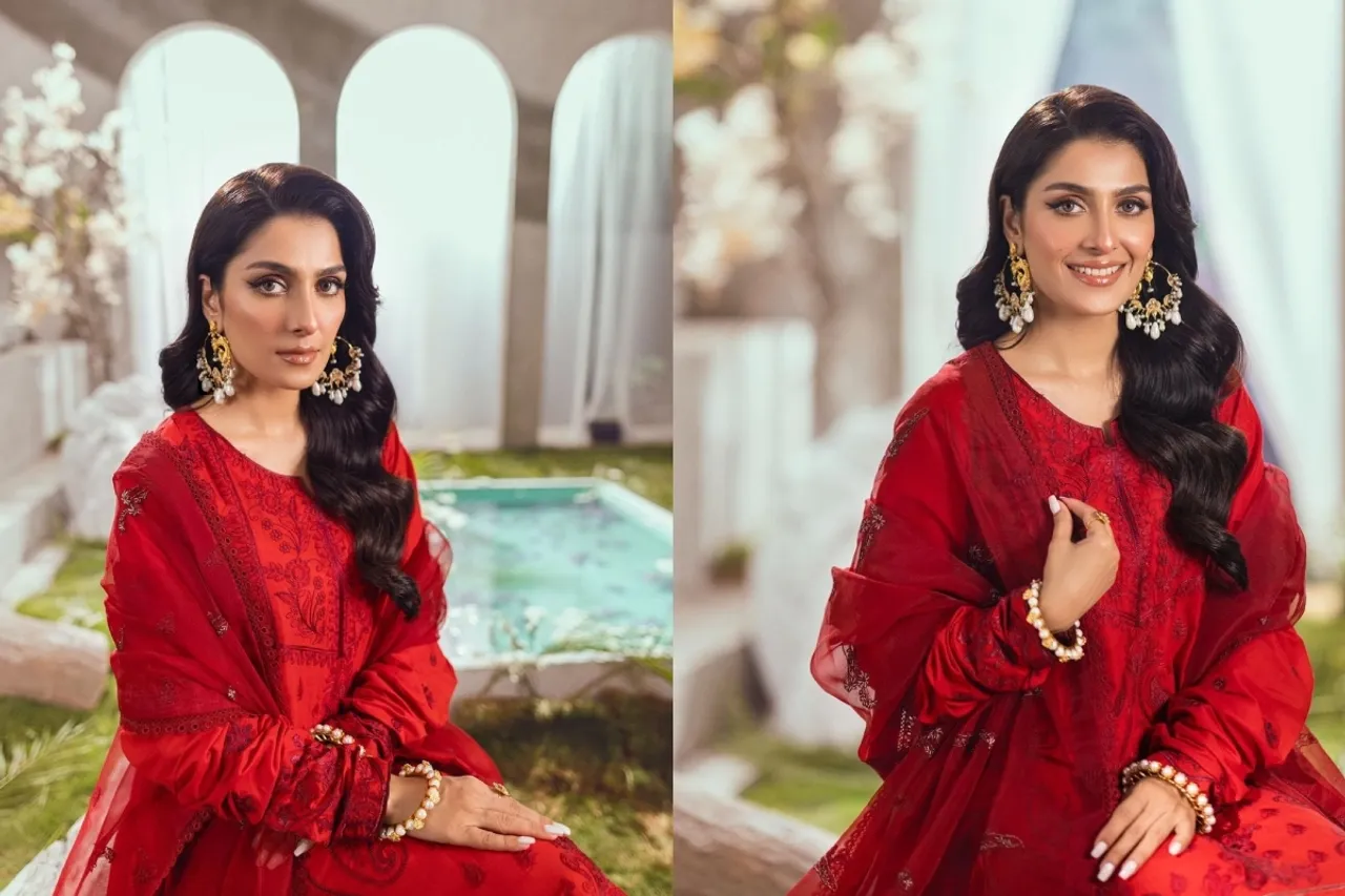 Pakistani actress: Ayeza Khan radiates royalty in red outfit, see pics ...