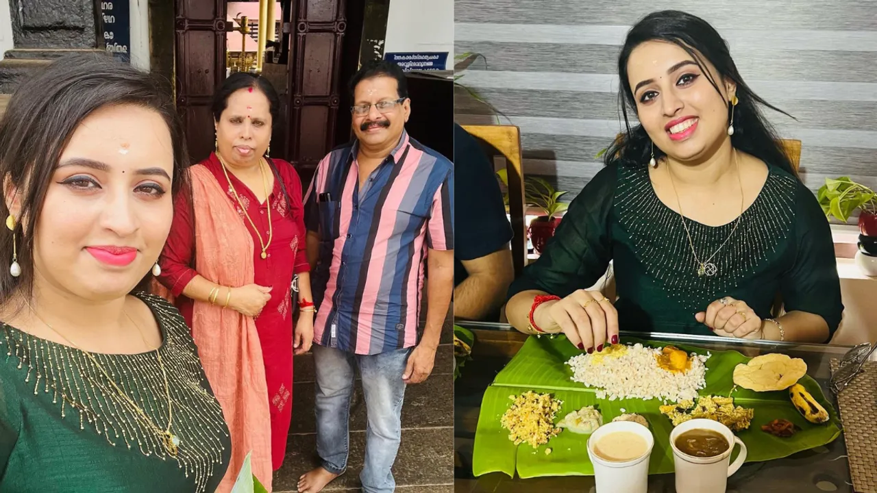 പിറന്നാൾ സദ്യയും ക്ഷേത്ര ദർശനവും; ആഘോഷ ചിത്രങ്ങളുമായി ഐശ്വര്യ