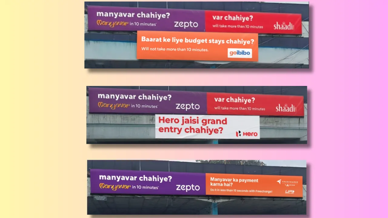 Zepto & Shaadi.com's billboard inspires a flurry of witty brand banter